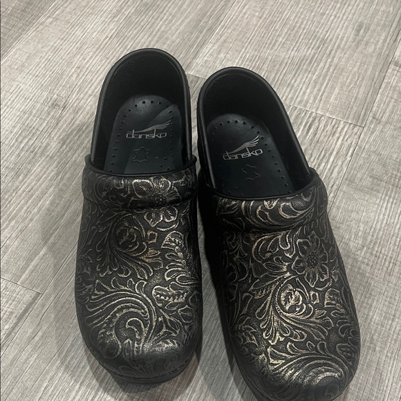 Dansko | Shoes | Dansko Black And Gold Patterned Clogs | Poshmark
